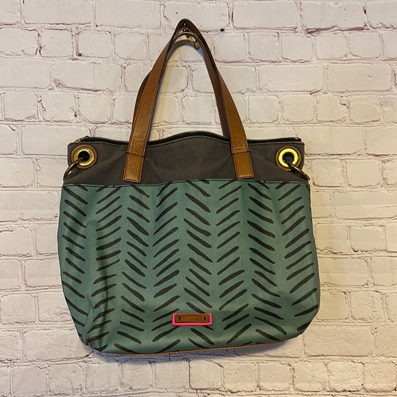 Fossil | Bags | Fossil Keely Teal With Black Chevron Leather And Brown ...